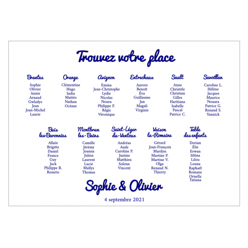 Panneau Plan de Table