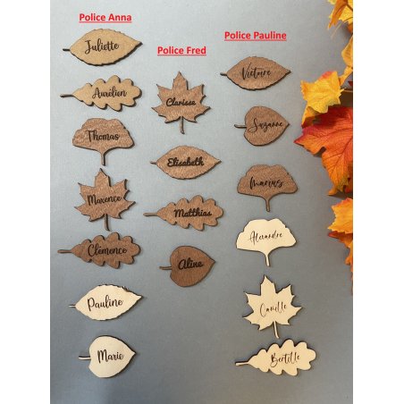 Feuille, Marque Place en bois gravé.