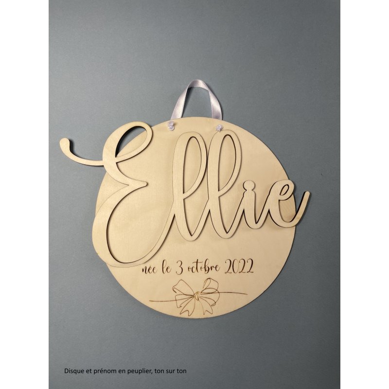 Rond de porte, Prénom et date de Naissance Bois et prénom peint